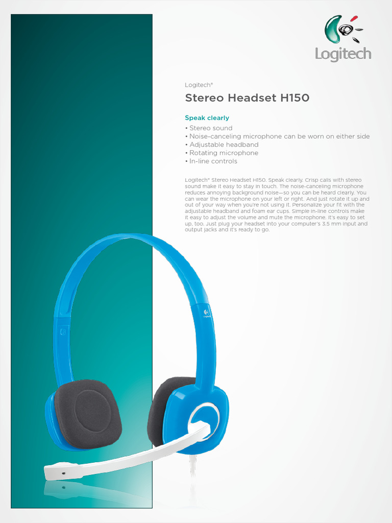 Logitech h150 Stereo Headset Datasheet | PDF | Microphone | Computing