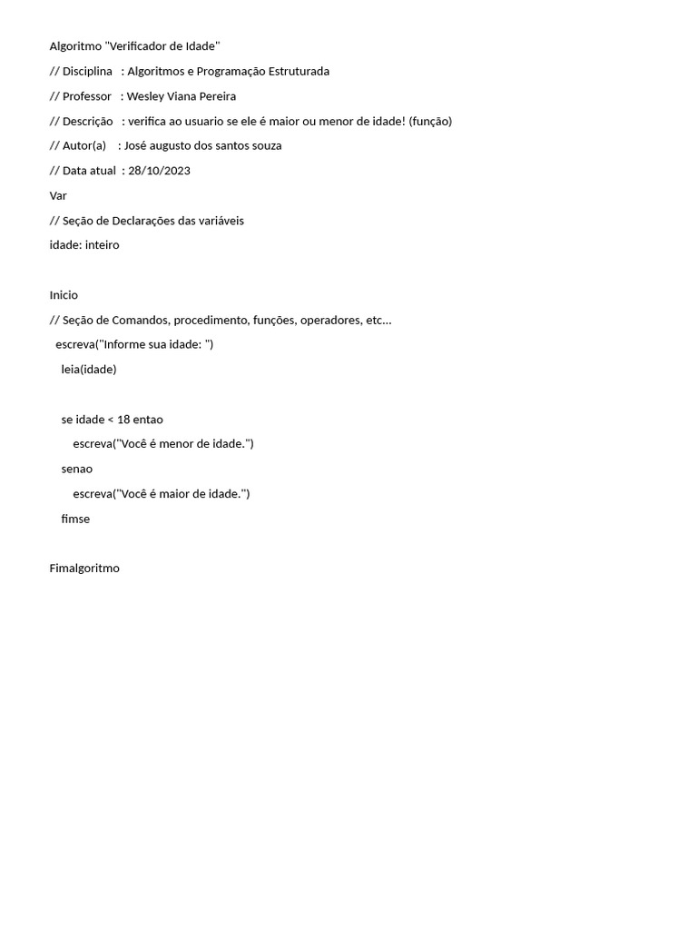 Portfolio Algoritmos e Programação Estruturada | PDF