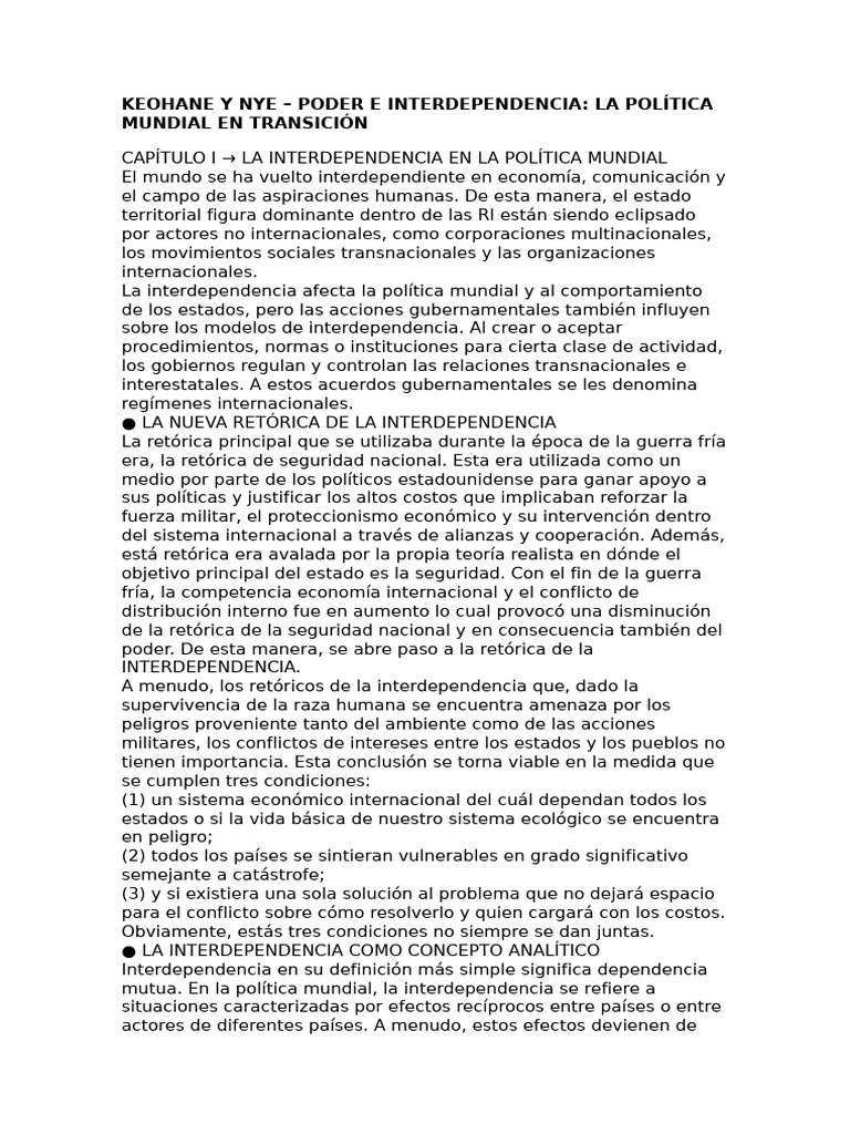 Poder e Interdependencia en Política Mundial | PDF | Hegemonía | Liderazgo