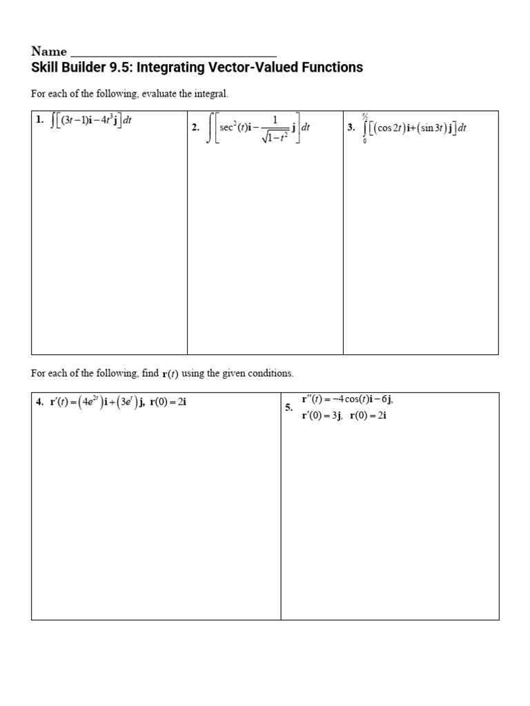Topic 9.5 - Integrating Vector-Valued Functions | PDF