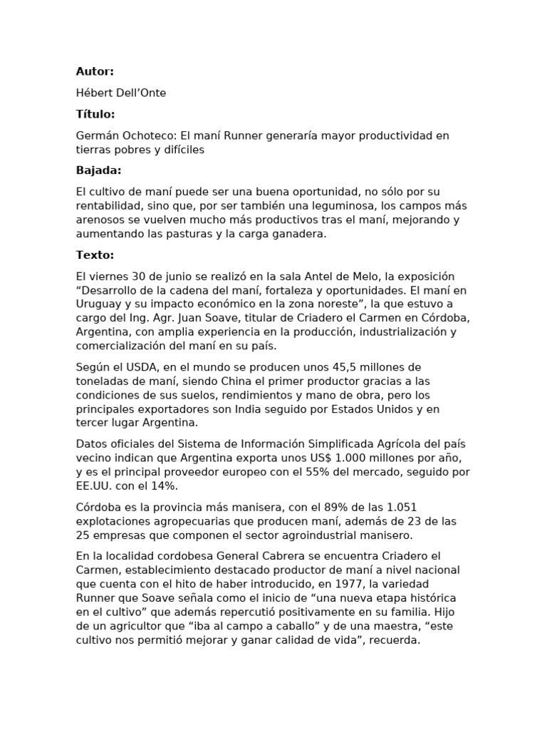 Germán Ochoteco El Maní Runner Generaría Mayor Productividad en Tierras ...