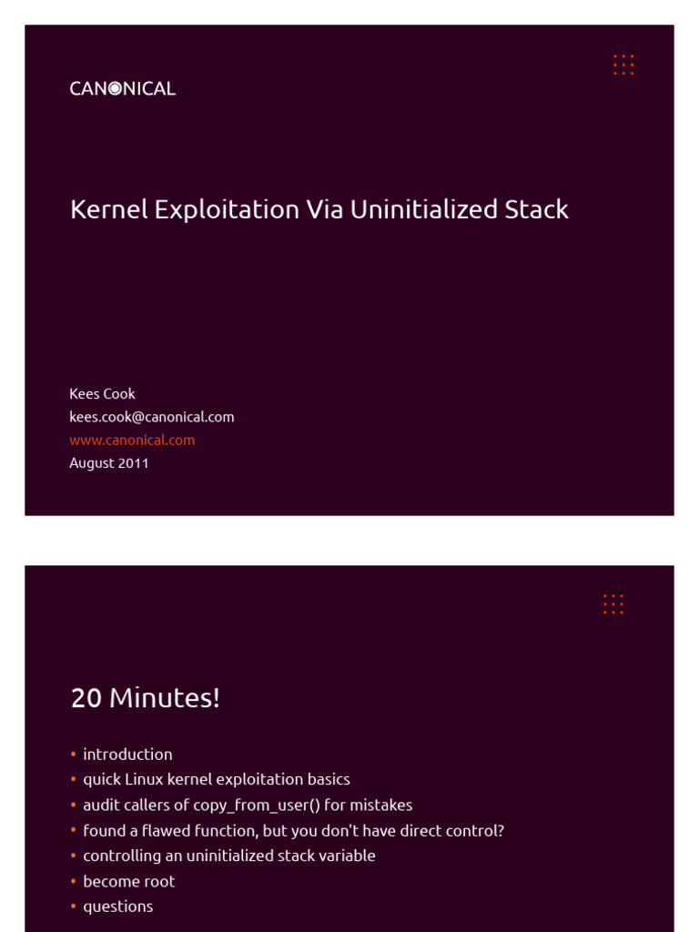 DEFCON 19 Cook Kernel Exploitation | PDF | Pointer (Computer Programming) | Computer Programming