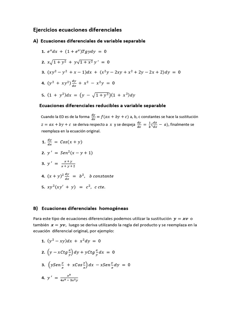 Ejercicios Ecuac Difer Métodos | PDF | Ecuaciones | Integral
