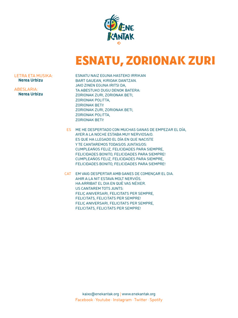 Esnatu Zorionak Zuri Letrak Izan Zoriontsu | PDF