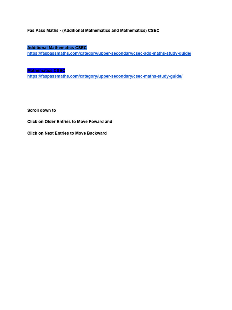 Fas Pass Maths - (Additional Mathematics and Mathematics) CSEC | PDF