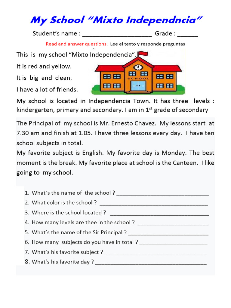 My School 2 Worksheet | PDF