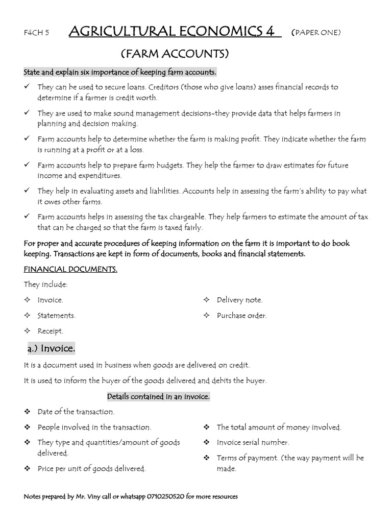 F4 Ch5-Agricultural Economics 4 (Farm Accounts) | PDF | Debits And Credits | Balance Sheet