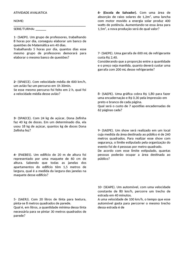 ATIVIDADE AVALIATIVA 3 NOTURNO | PDF