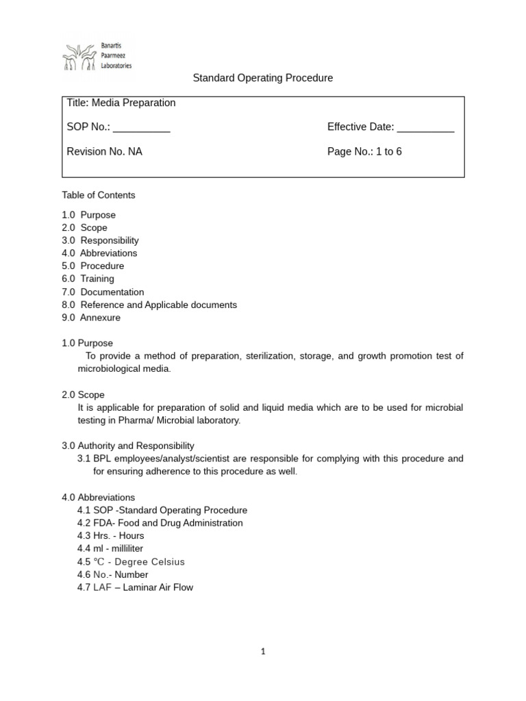 SOP Media Preparation BPL - Updated On 24 Jan 24 | PDF | Sterilization (Microbiology) | Ph