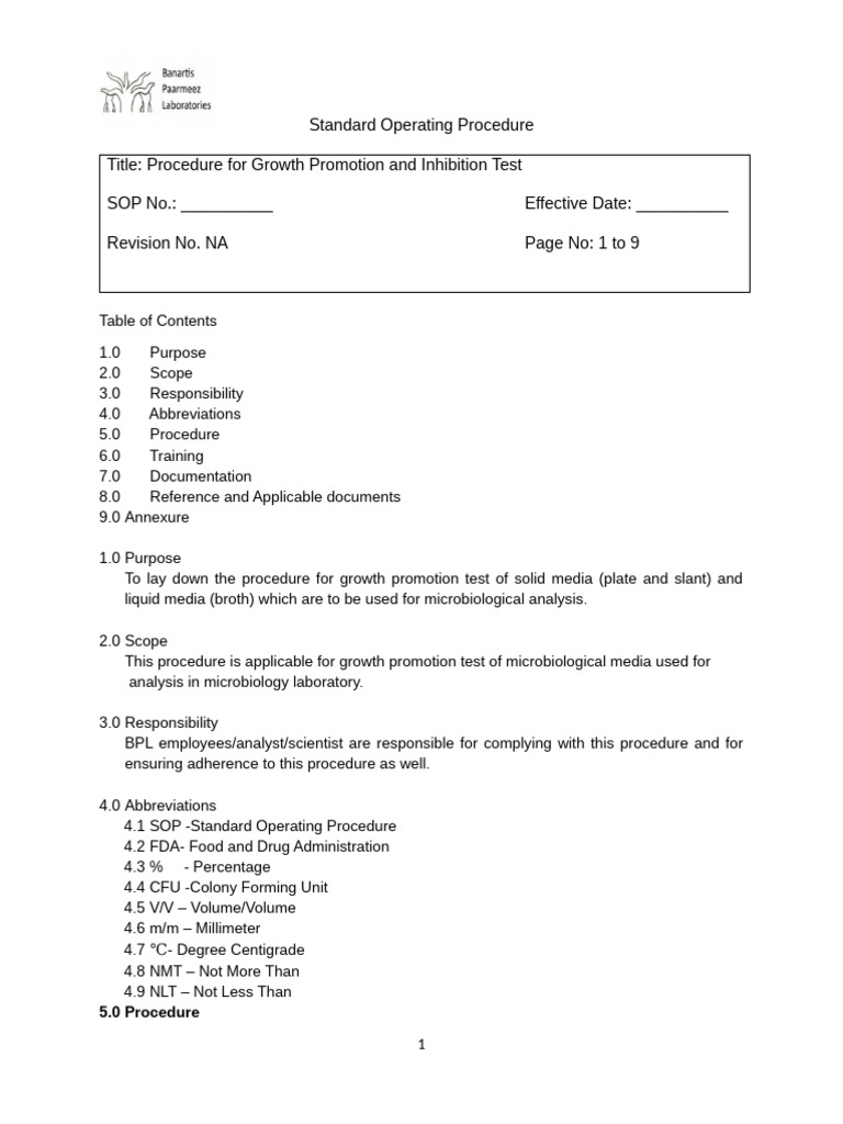 SOP Growth promotion test BPL_ edited on 24 jan | PDF | Growth Medium ...