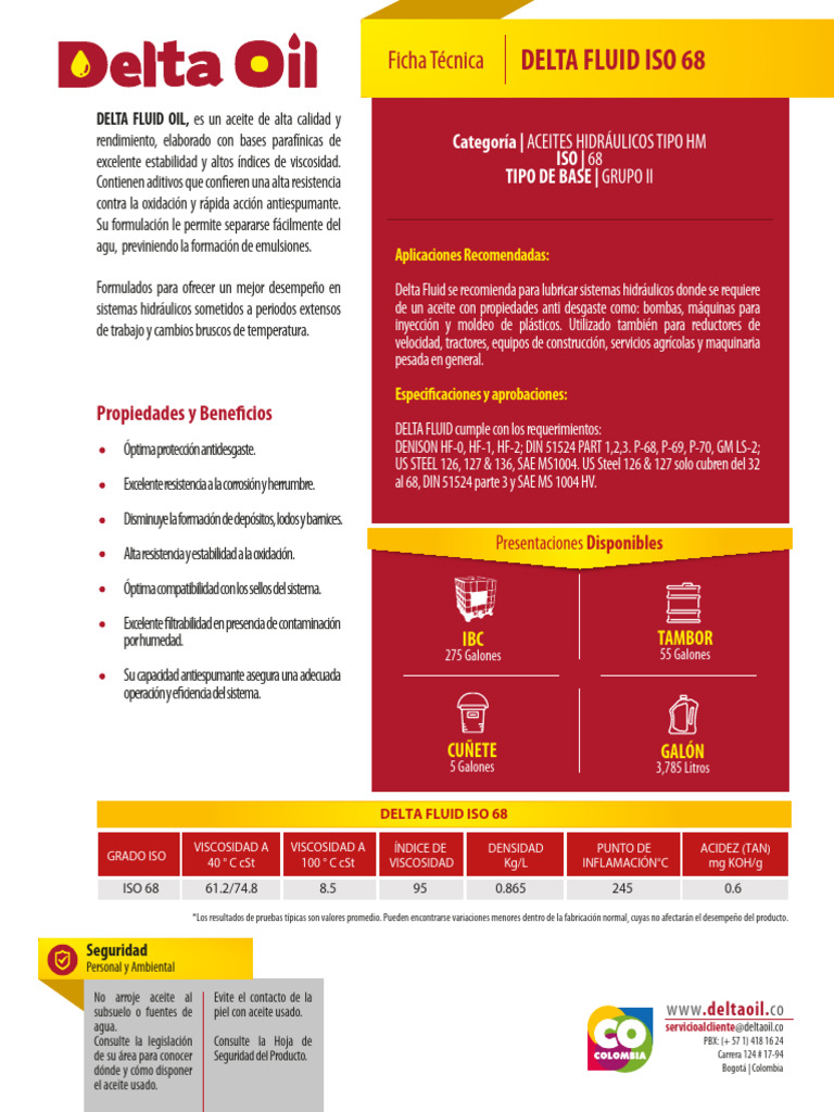 Ficha Técnica Delta Fluid ISO 68 | PDF | Petróleo | Materiales