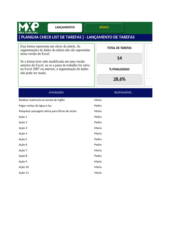 Check List de Tarefas | PDF | Microsoft Excel