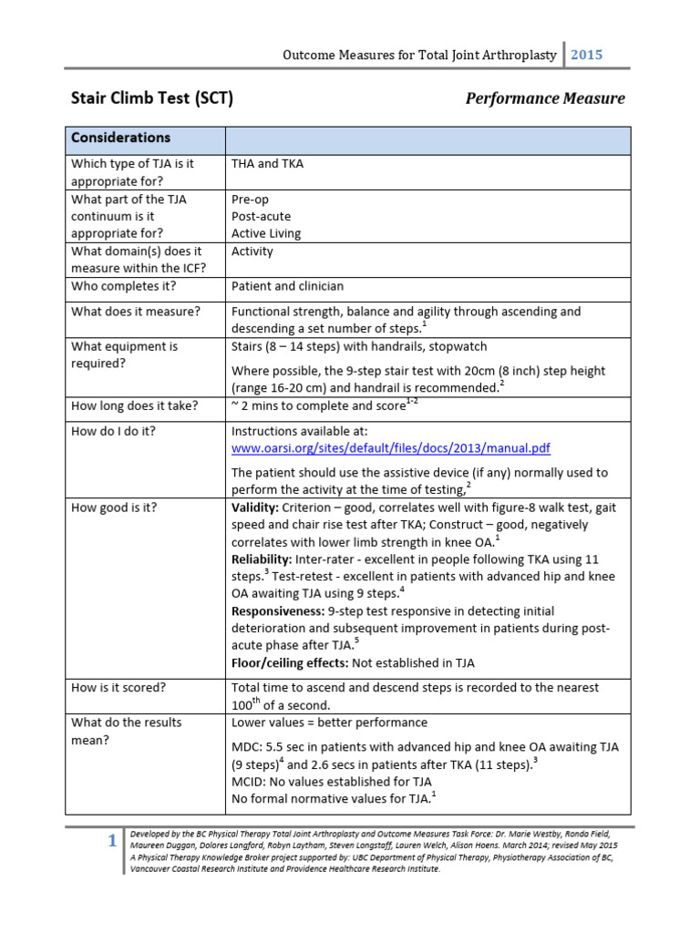 Stair Climb Test for Joint Arthroplasty | PDF | Stairs | Physical Therapy
