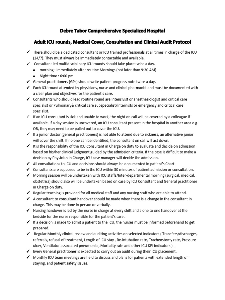 ICU Rounds, Medical Cover, Consultation and Clinical Audit | PDF ...