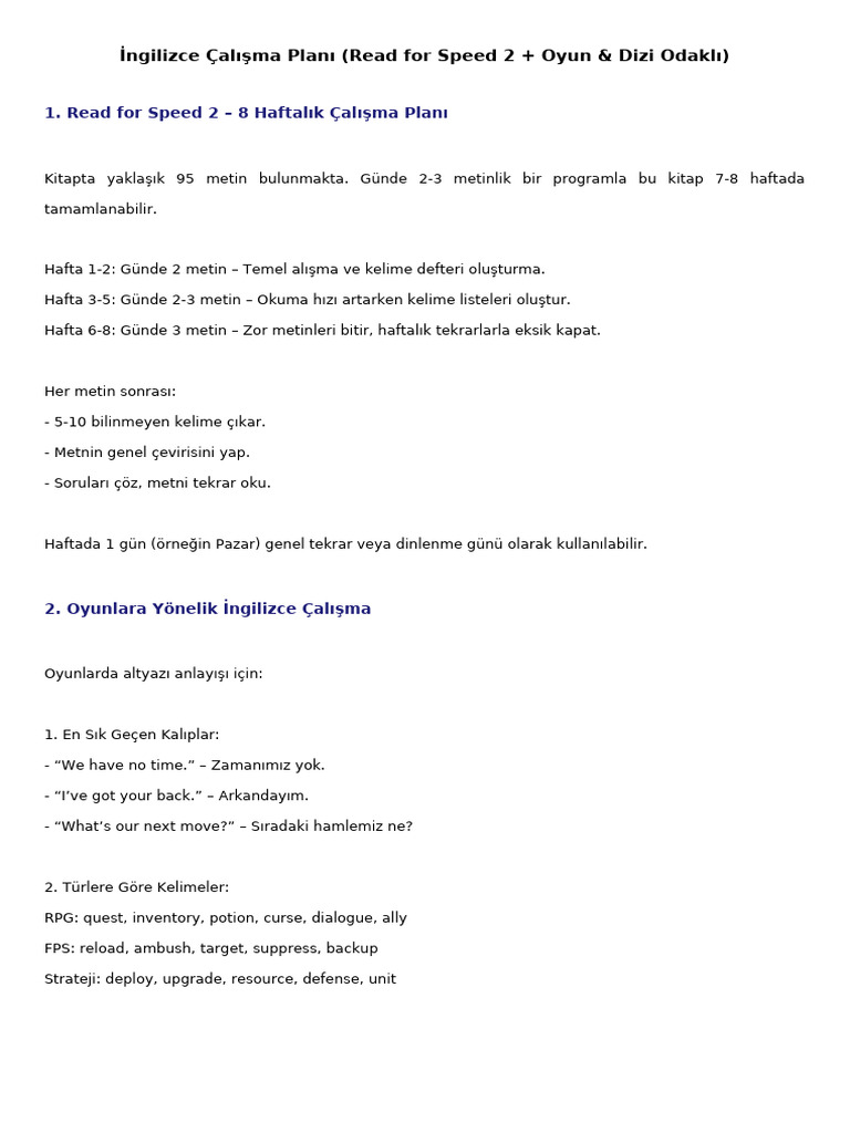 Ingilizce Calisma Plani | PDF