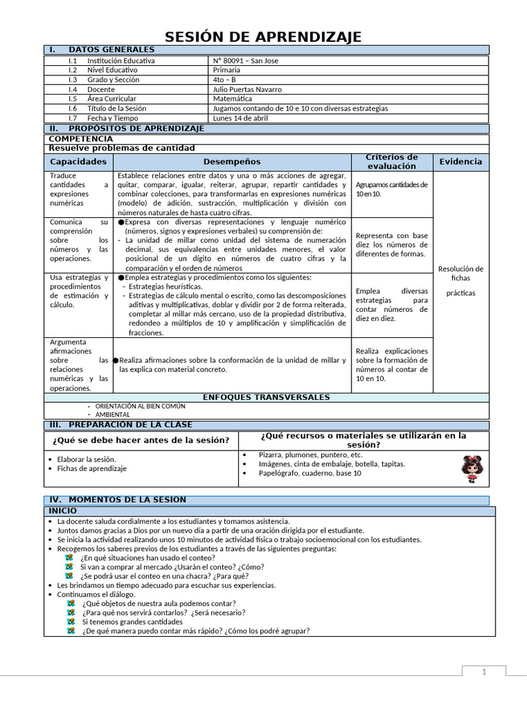 4° Ses Mat. - Jugamos Contando de 10 en 10 Con Diversas Estrategias ...