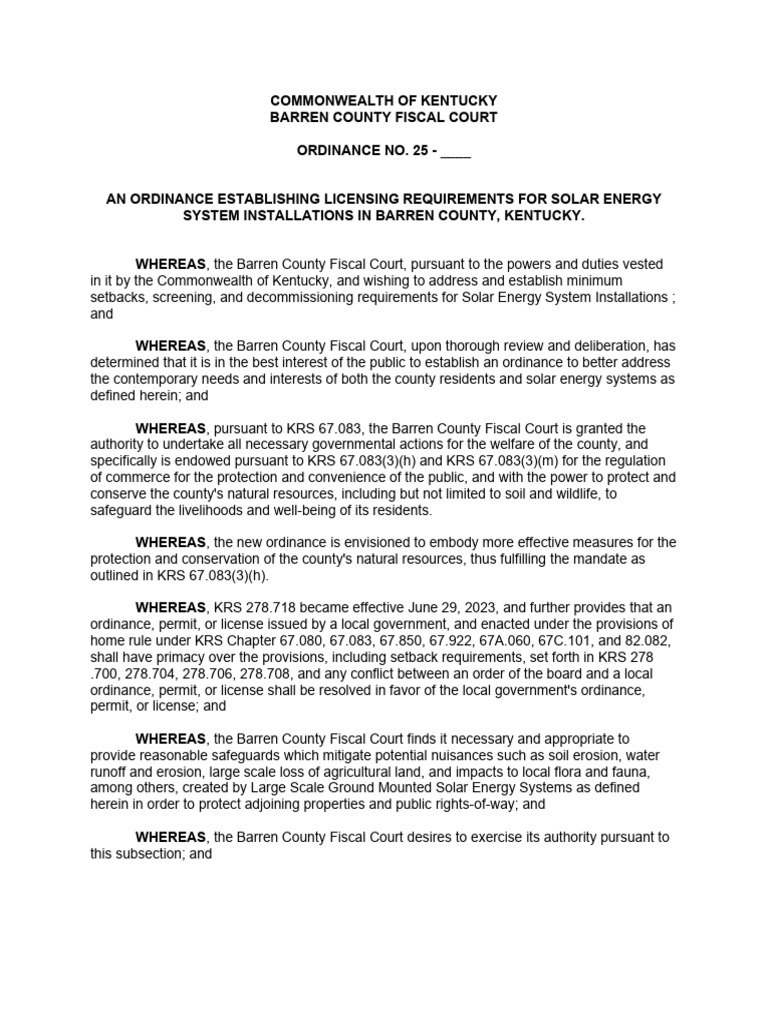 Barren County Solar Ordinance | PDF | Roof | Land Lot
