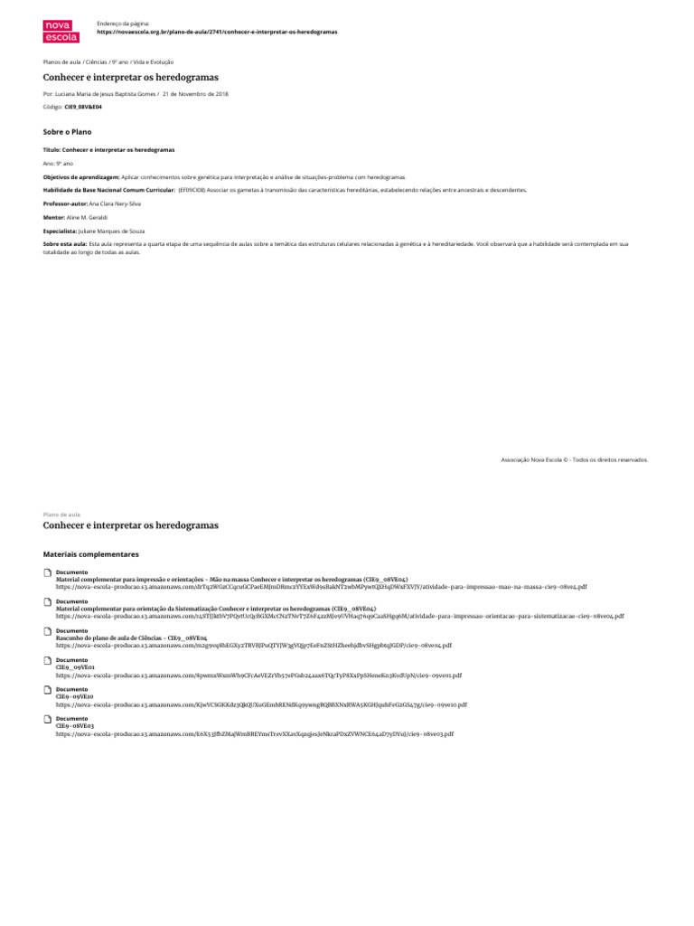 Plano de Aula Cie9 08ve04pdf | PDF | Família | Genética