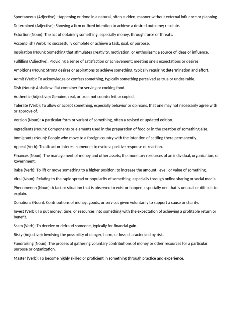 Spontaneous | PDF | Adjective | Money