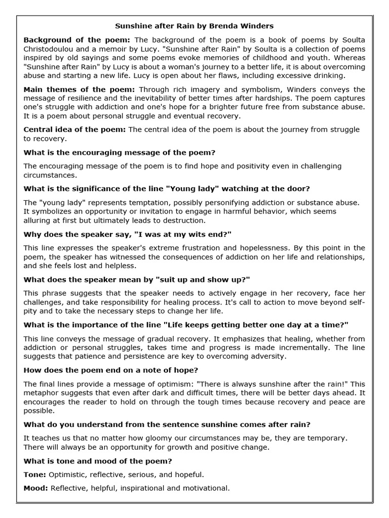 Poem Sun Shine After Rain | PDF | Poetry | Hope