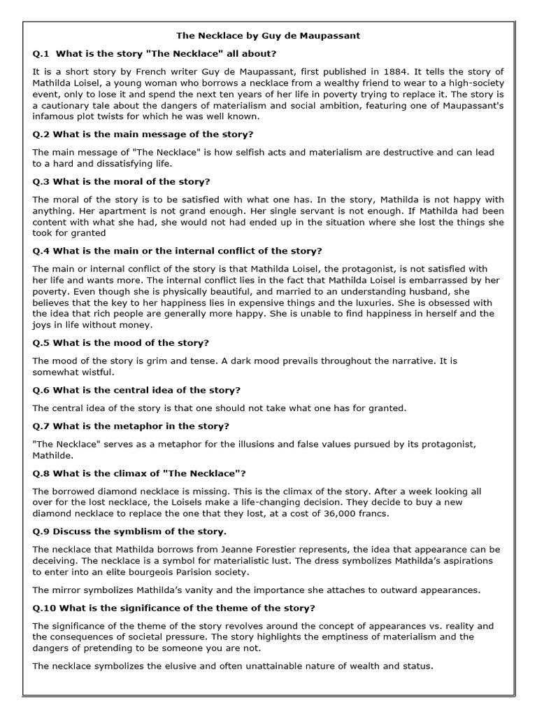 The Necklace by Guy de Maupassant | PDF