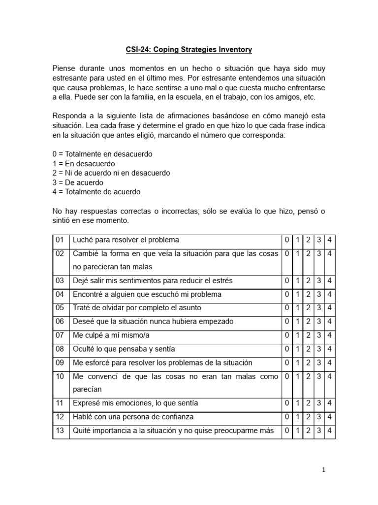 Coping Strategies Inventory | PDF