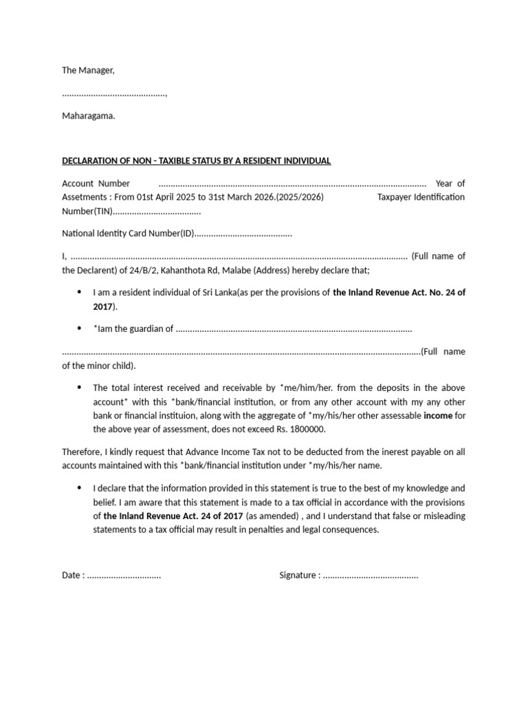 Non-Taxable Status Declaration Form | PDF