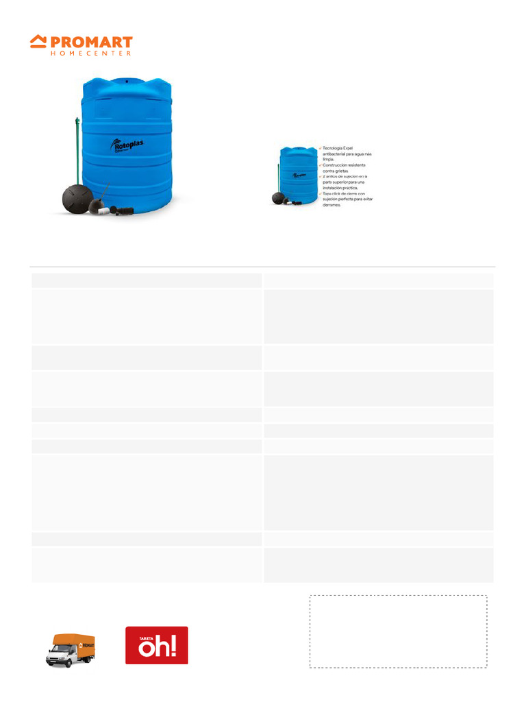 Cisterna Rotoplas 2000L Azul y Accesorios | PDF | Agua