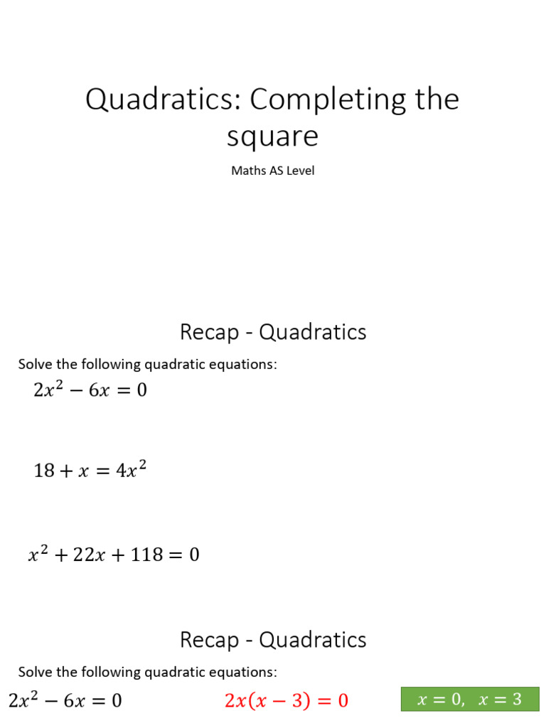 Quadratics - Completing The Square | PDF | Quadratic Equation | Discrete Mathematics