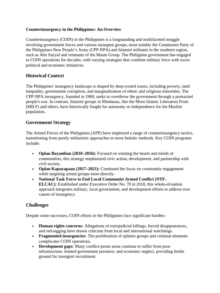 AI Write up - Philippine Counterinsurgency | PDF | Insurgency | Philippines