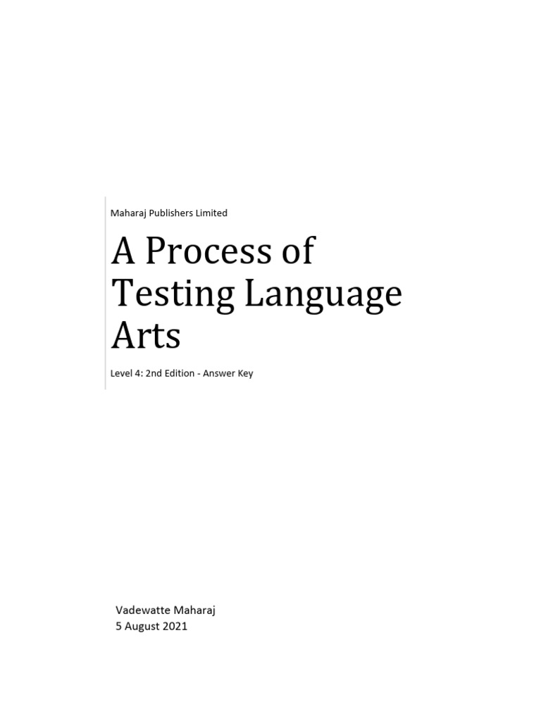 A Process of Testing Language Arts - Level 4 - 2021 Answer Key | PDF ...