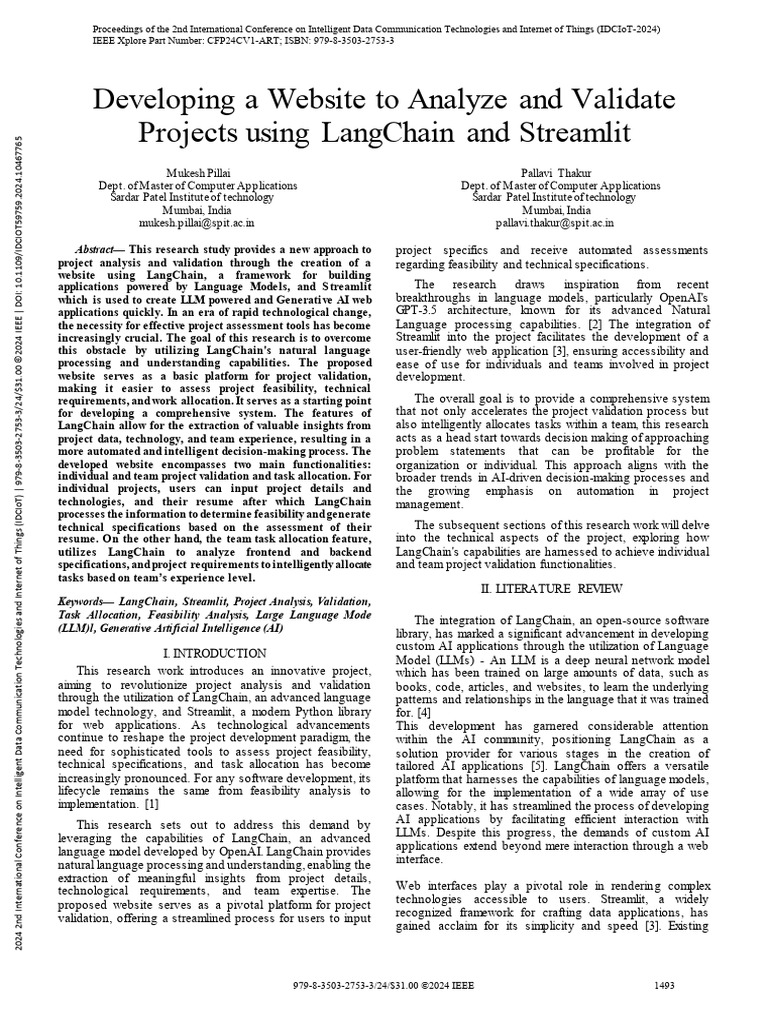 Developing A Website To Analyze and Validate Projects Using LangChain and Streamlit | PDF ...