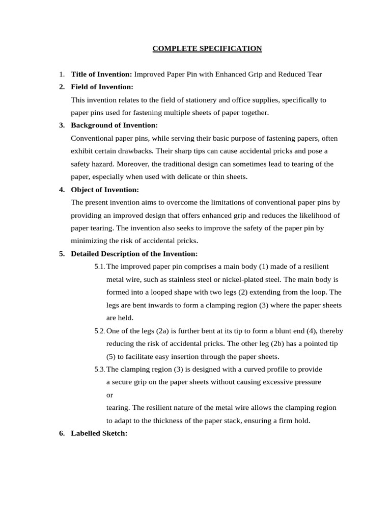 Draft Complete Specification | PDF