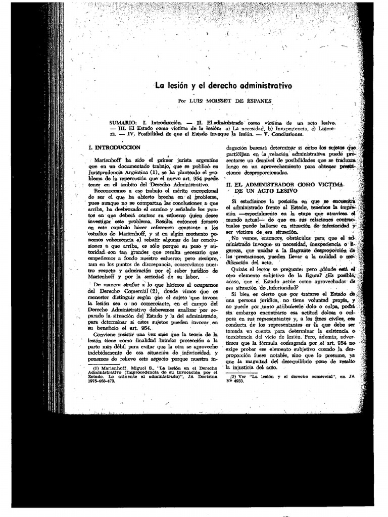 MOISSET DE ESPANES - La Lesión y El Derecho Administrativo | PDF