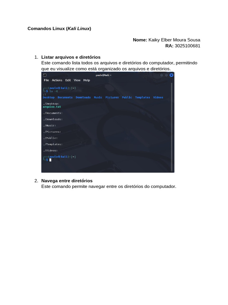 Atividade Comandos Kali Linux - GRUPO | PDF | Diretório (informática) | Linux