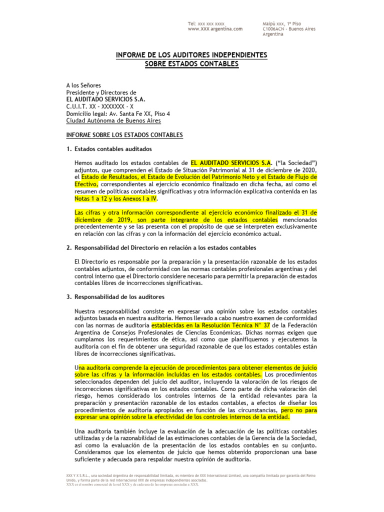 3_Modelo Informe de Auditor | PDF | Auditoría | Contabilidad
