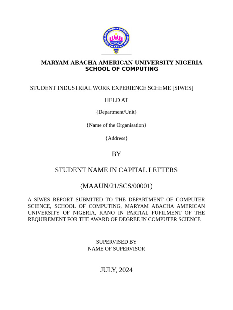 SIWES Project Template- CS Copy | PDF | Methodology