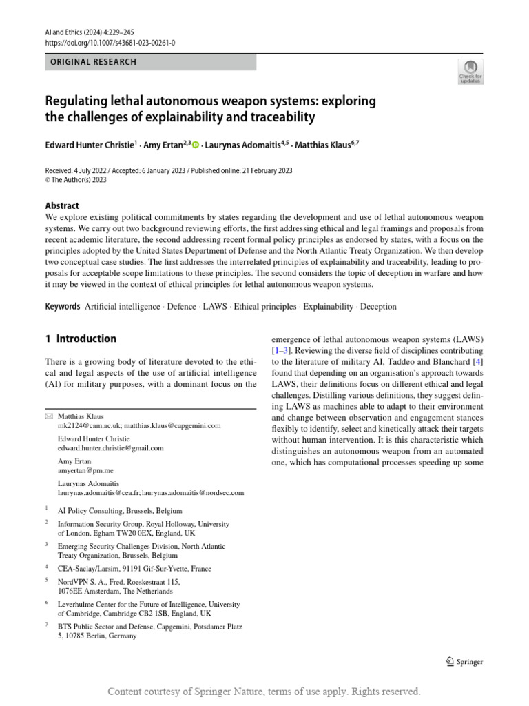 Regulating Lethal Autonomous Weapon Systems Explor | PDF | International Humanitarian Law ...