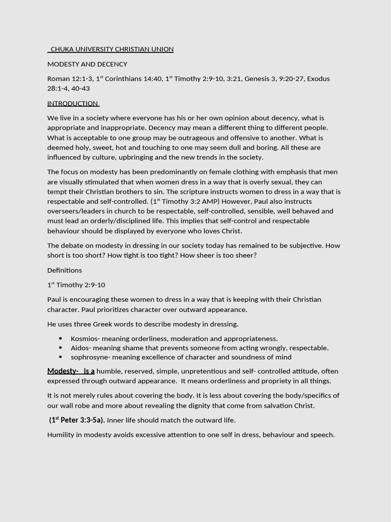 Modesty and Decency Chuka CU | PDF | Modesty | Nudity