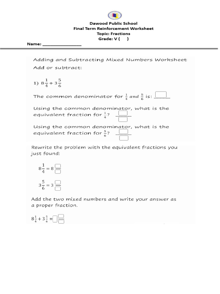 Fraction Add - Sub | PDF