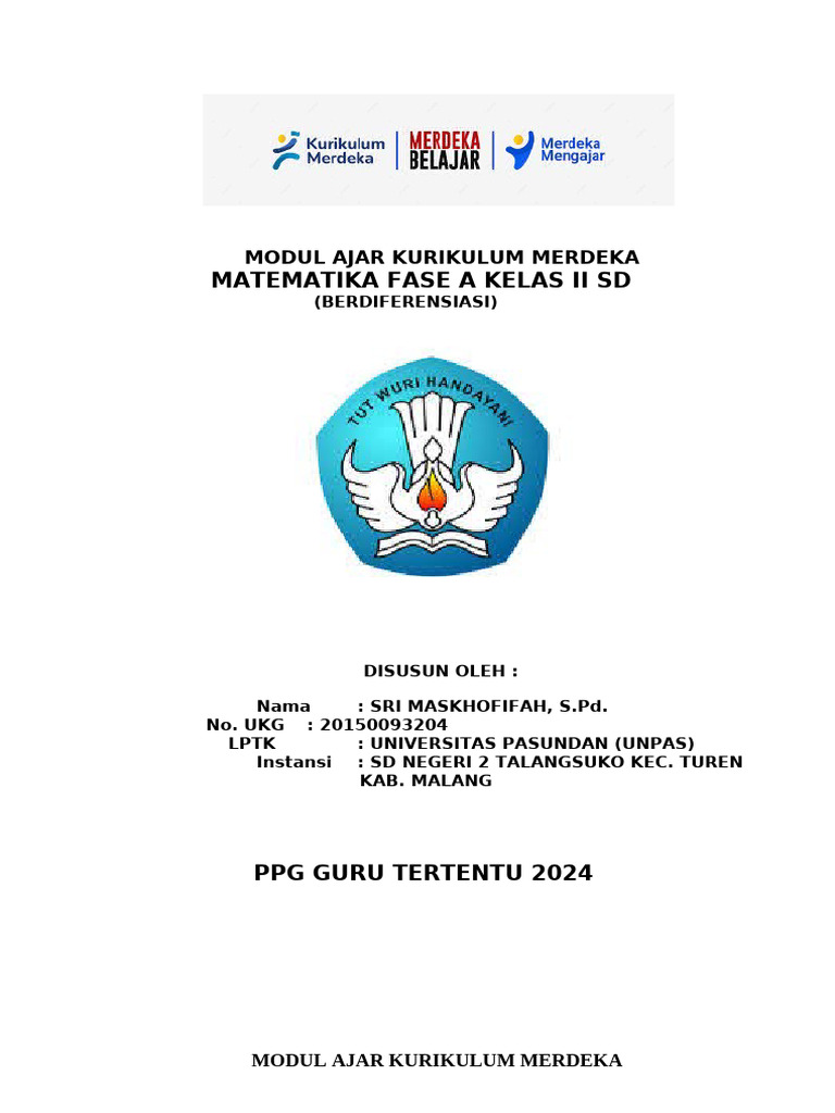 Modul Ajar Matematika SD Kelas Ii SM1 - Srimas - Fix | PDF