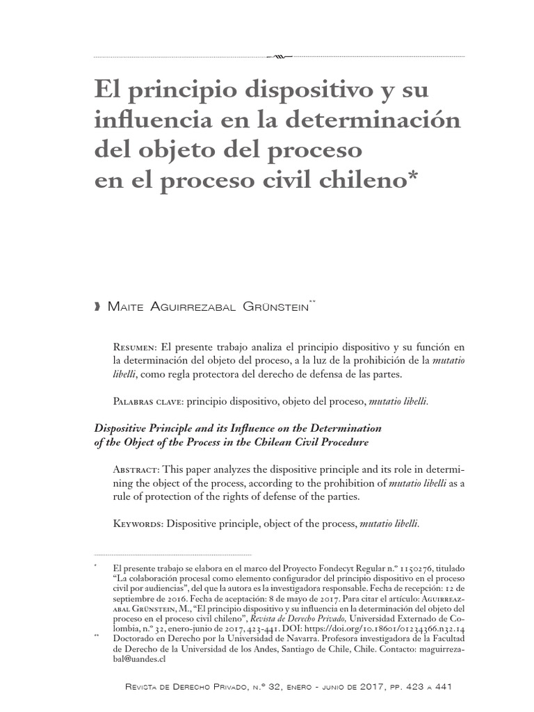 AGUIRREZABAL Maite Principio Dispositivo y Su Influencia en La Determinaci N Del Objeto Del ...