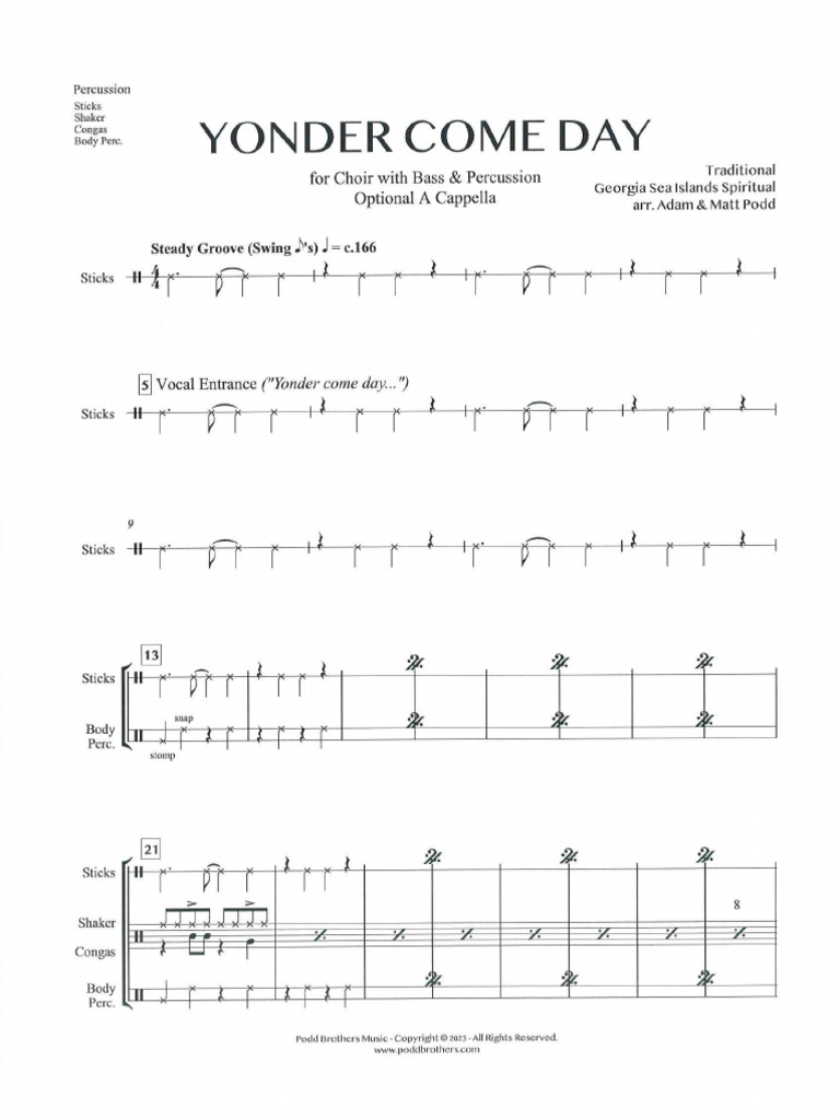Yonder Come Day - Percussion Part | PDF