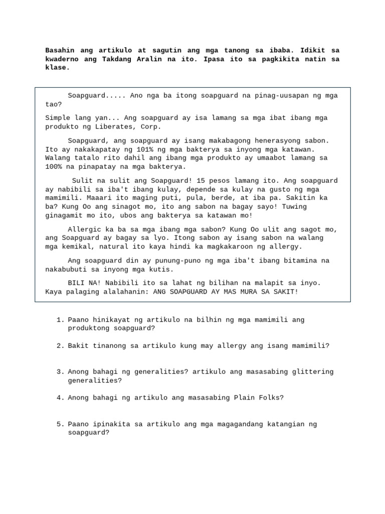 Takdang Aralin - Tekstong Persweysib | PDF