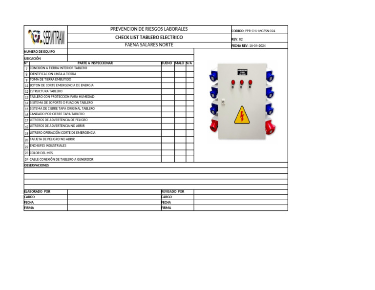 PPR-CHL-MGFSN 024 Rev.02 Check List Tablero ELectrico | PDF
