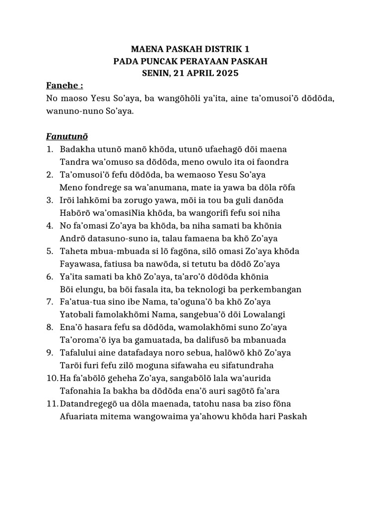 Maena Paskah Distrik 1 | PDF