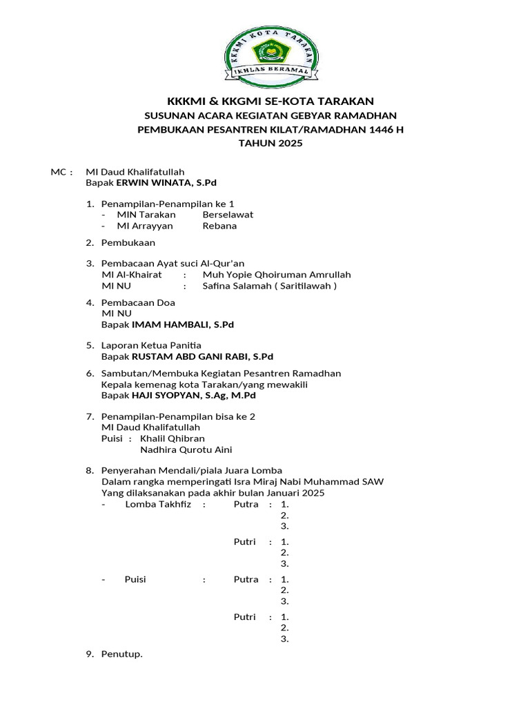 Susunan Acara Ramadhan 2025 KKMI | PDF