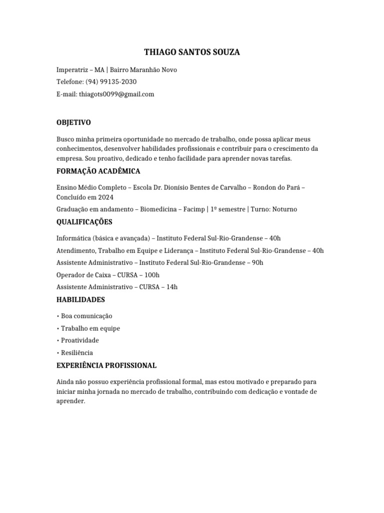 Curriculo Thiago Santos Melhorado | PDF