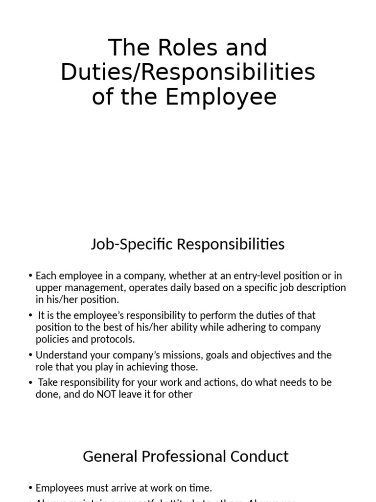 The Roles and Responsibilities of Employees | PDF