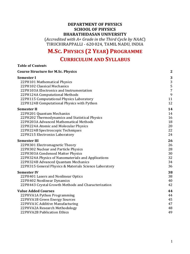 MSC Physics Syllabus 2022 2023 | PDF | Tensor | Lagrangian Mechanics